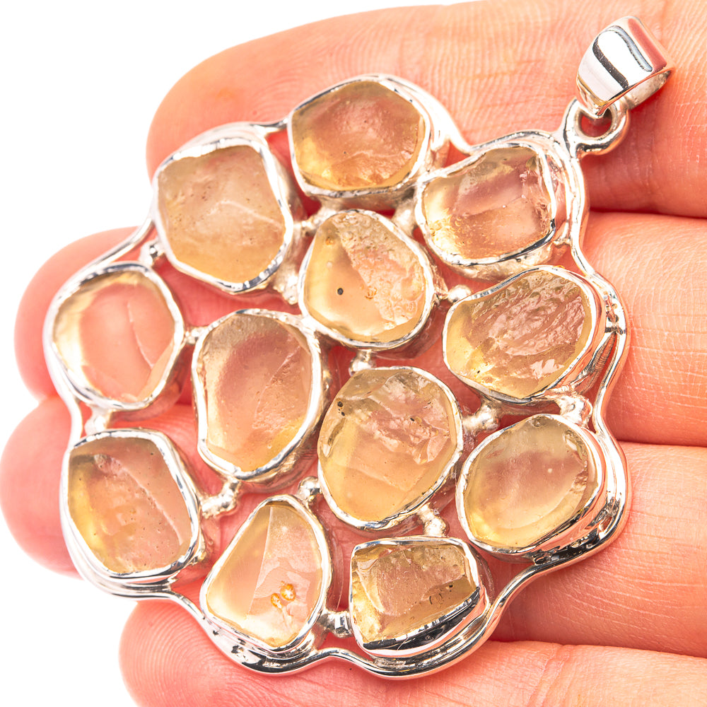 Signature Raw Libyan Desert Glass Pendant 2 1/4" (925 Sterling Silver ...