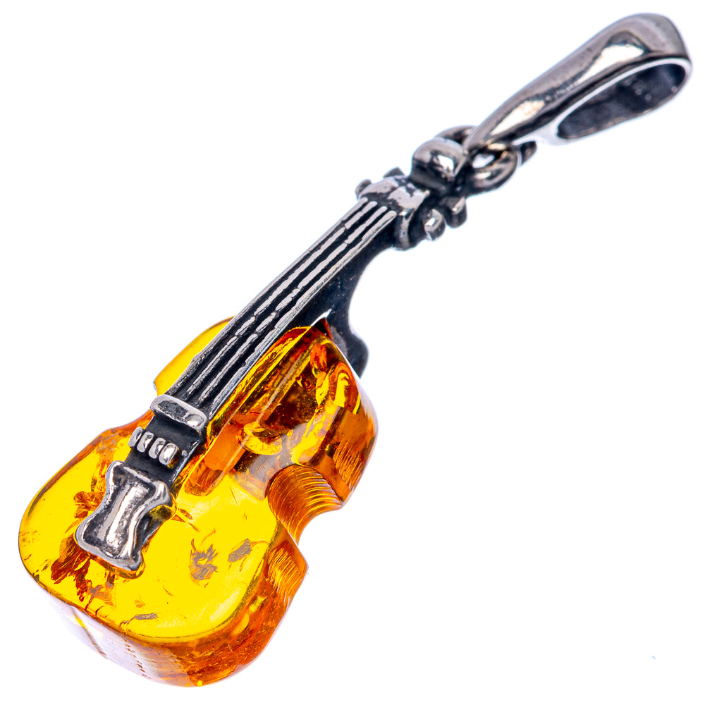 Baltic Amber Violin Dainty Pendant 1 1/4" (925 Sterling Silver) P39932 ...