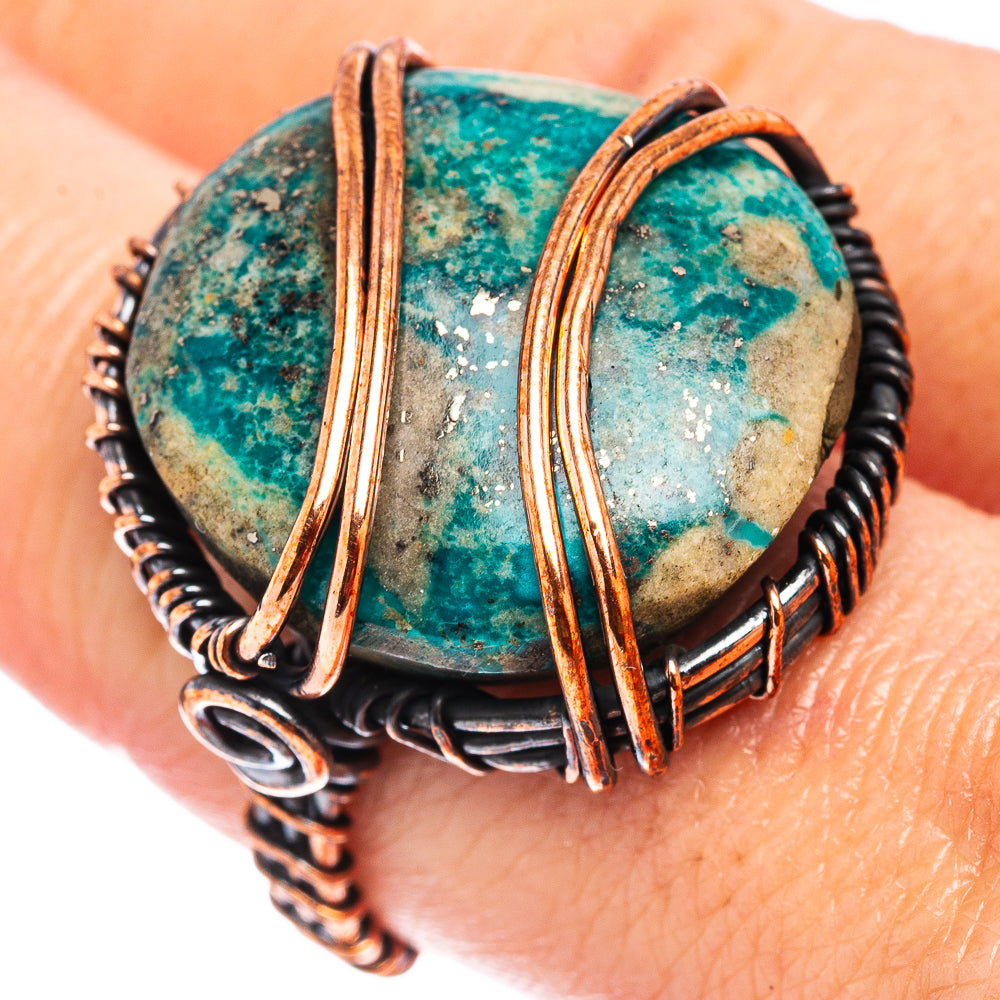 Turquoise Wire Wrap Ring Size 8.75 (Oxidized Copper) – Ana Silver Co