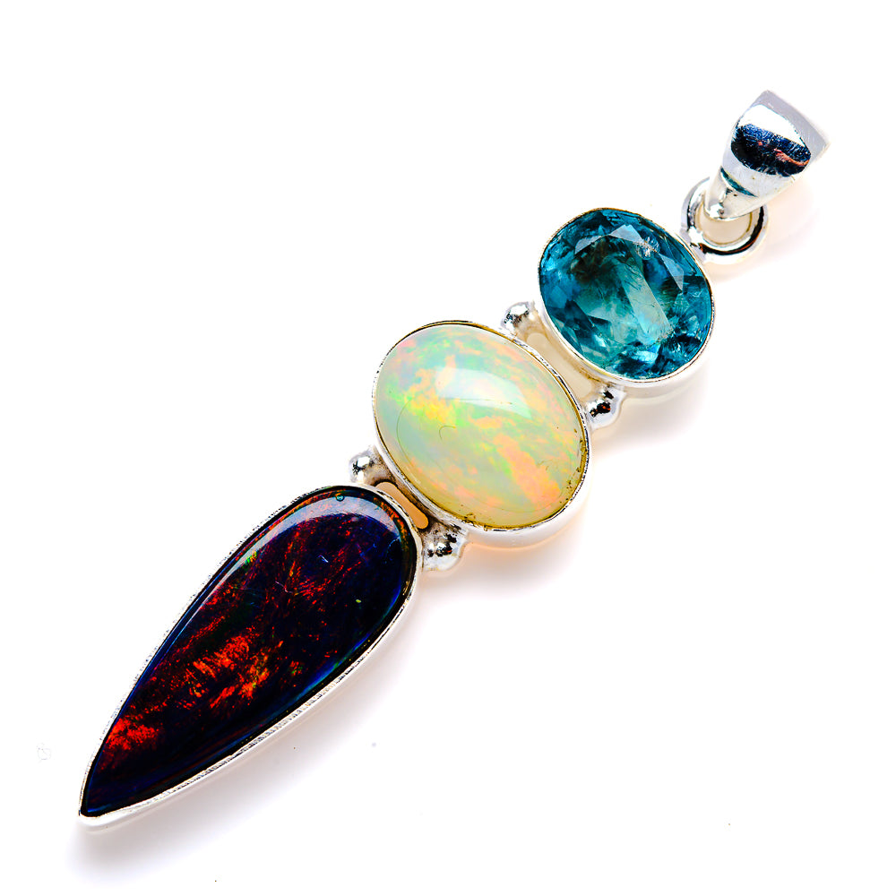 Aura Opal, Ethiopian Opal, Blue Topaz Pendant 2 1/4" (925 Sterling ...