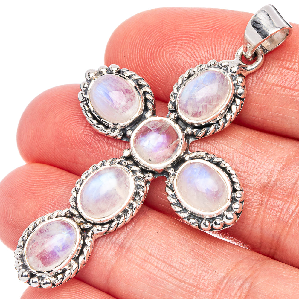 Signature Rainbow Moonstone Cross Pendant 2 1/8" (925 Sterling Silver ...