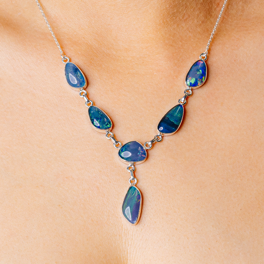 Triplet Opal Necklace 17 To 18 1/2" (925 Sterling Silver) N90157 – Ana ...