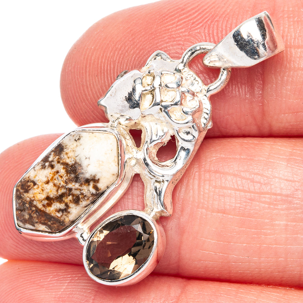 White Horse Jasper, Smoky Quartz Fish Pendant 1 3/8" (925 Sterling ...