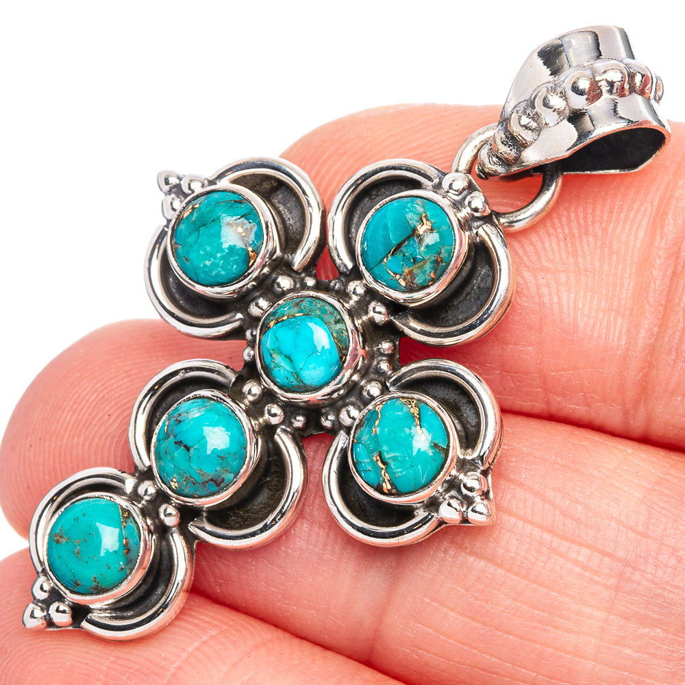 Blue Copper Composite Turquoise Cross Pendant 1 5/8" (925 Sterling ...