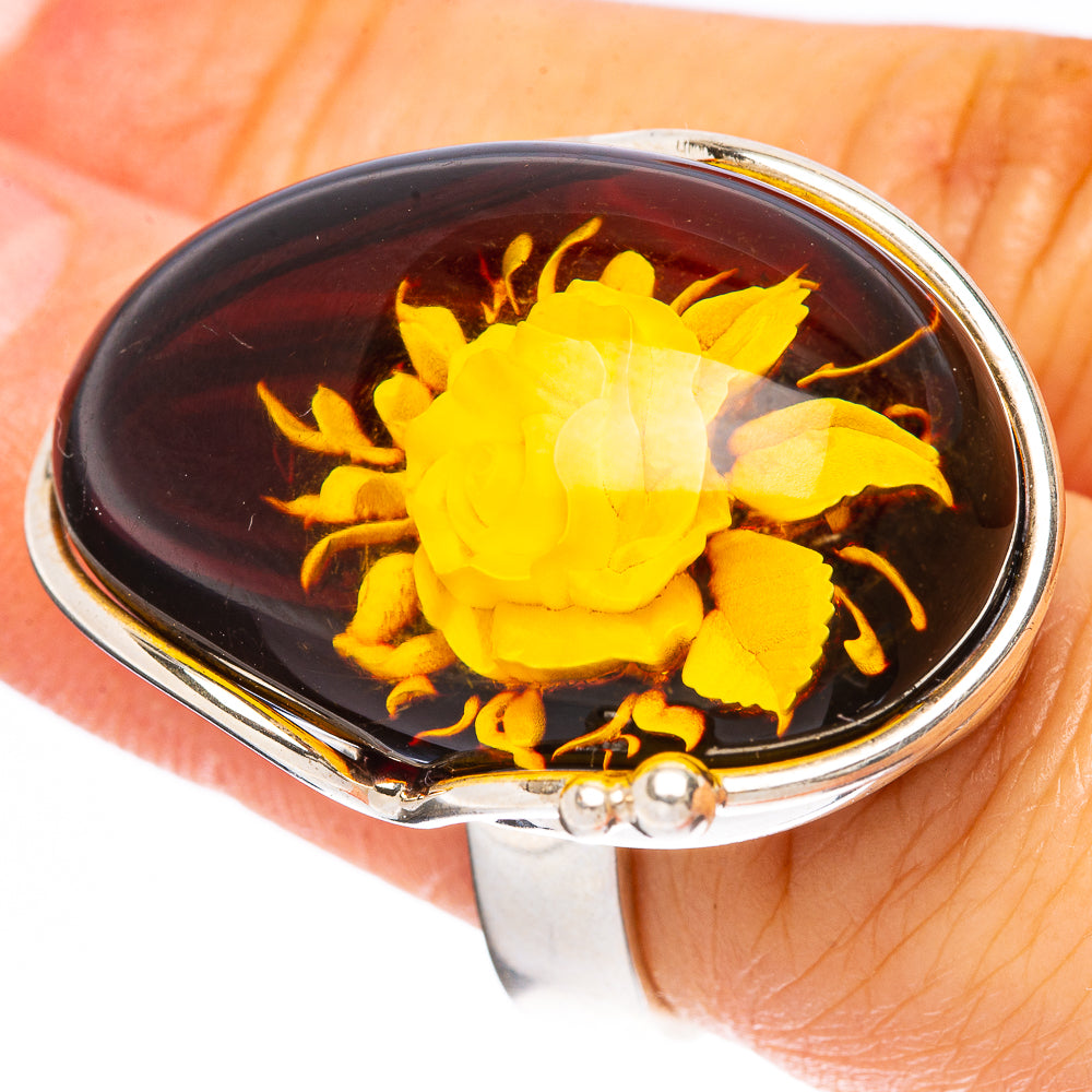 Amber Intaglio Rose Ring Size 6 Adjustable (925 Sterling Silver) R3814 ...
