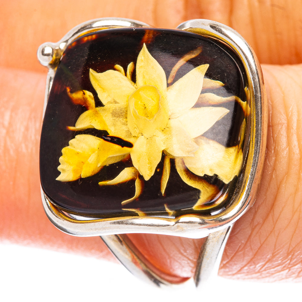 Amber Intaglio Rose Ring Size 6 Adjustable (925 Sterling Silver) R3808 ...