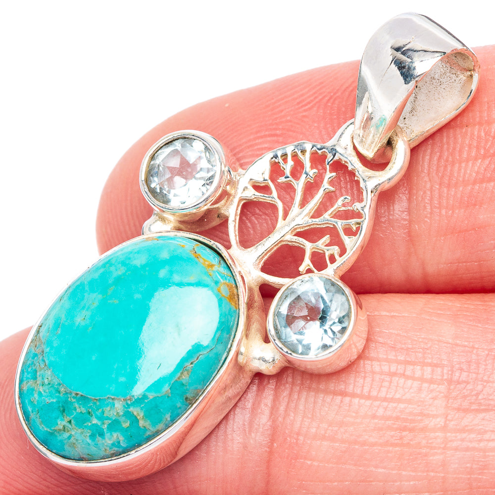 Rare Kingman Turquoise, Blue Topaz Tree Pendant 1 3/8" (925 Sterling ...