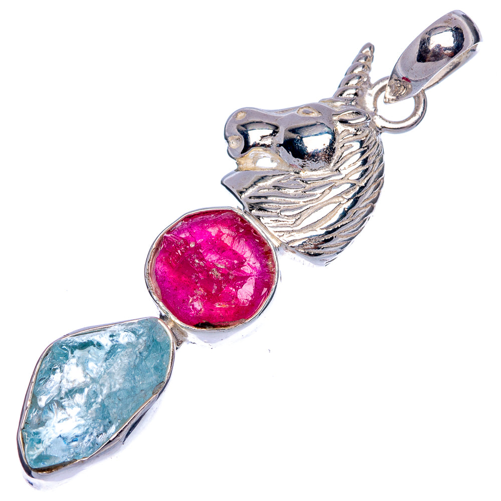 Raw Aquamarine, Ruby Unicorn Pendant 2" (925 Sterling Silver) P40224 ...