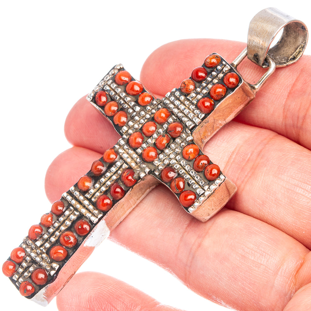 Vintage Large Red Coral Cross 2 7/8" (925 Sterling Silver) P40006 – Ana ...