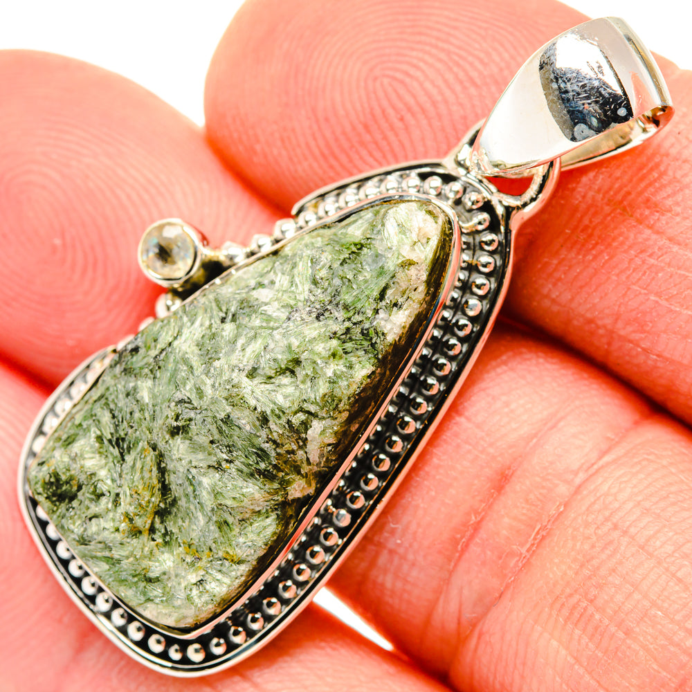 Green Fuchsite, White Quartz Pendant 1 3/4" (925 Sterling Silver) PD29 ...