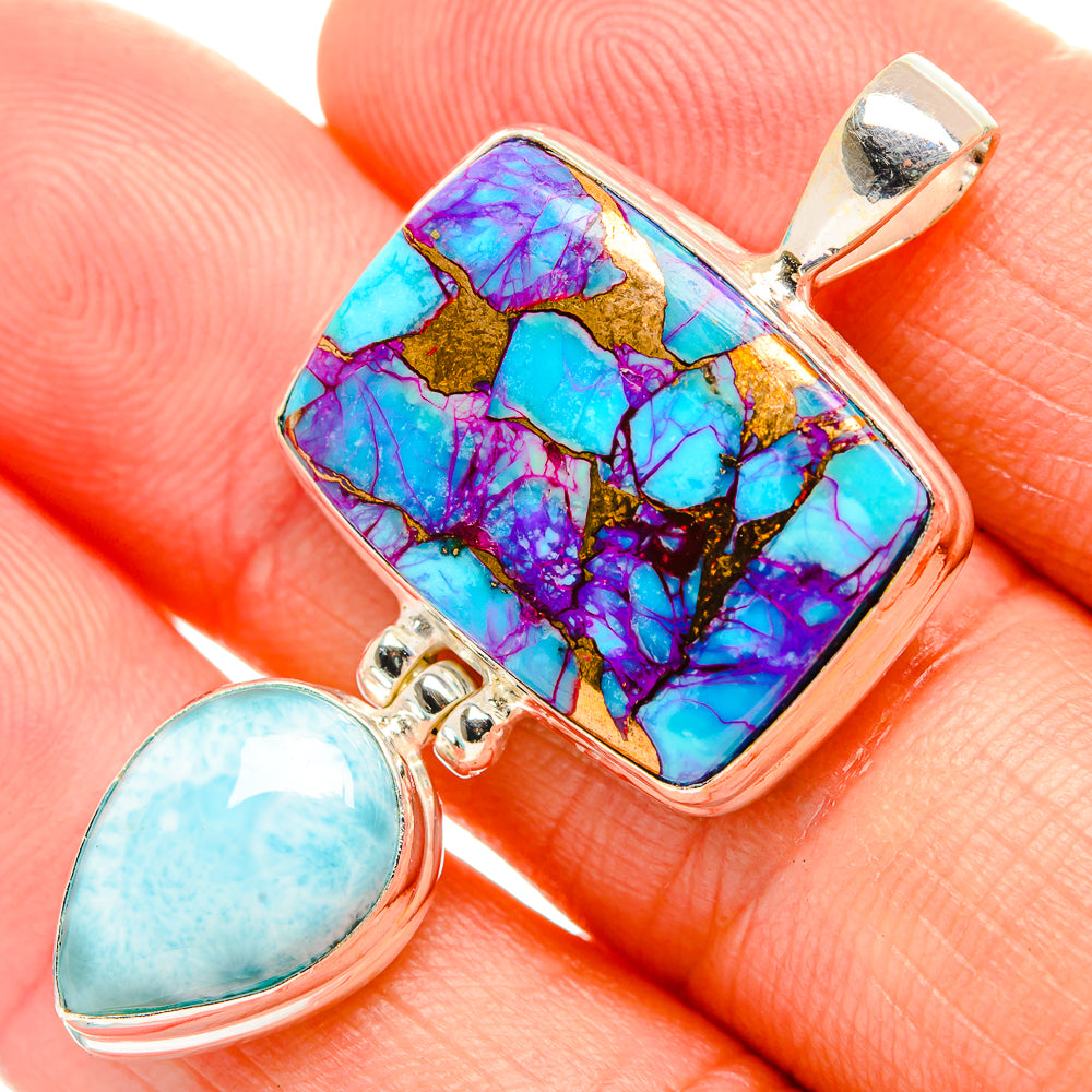 Purple Copper Composite Turquoise, Larimar Pendant 1 3/4" (925 Sterlin ...