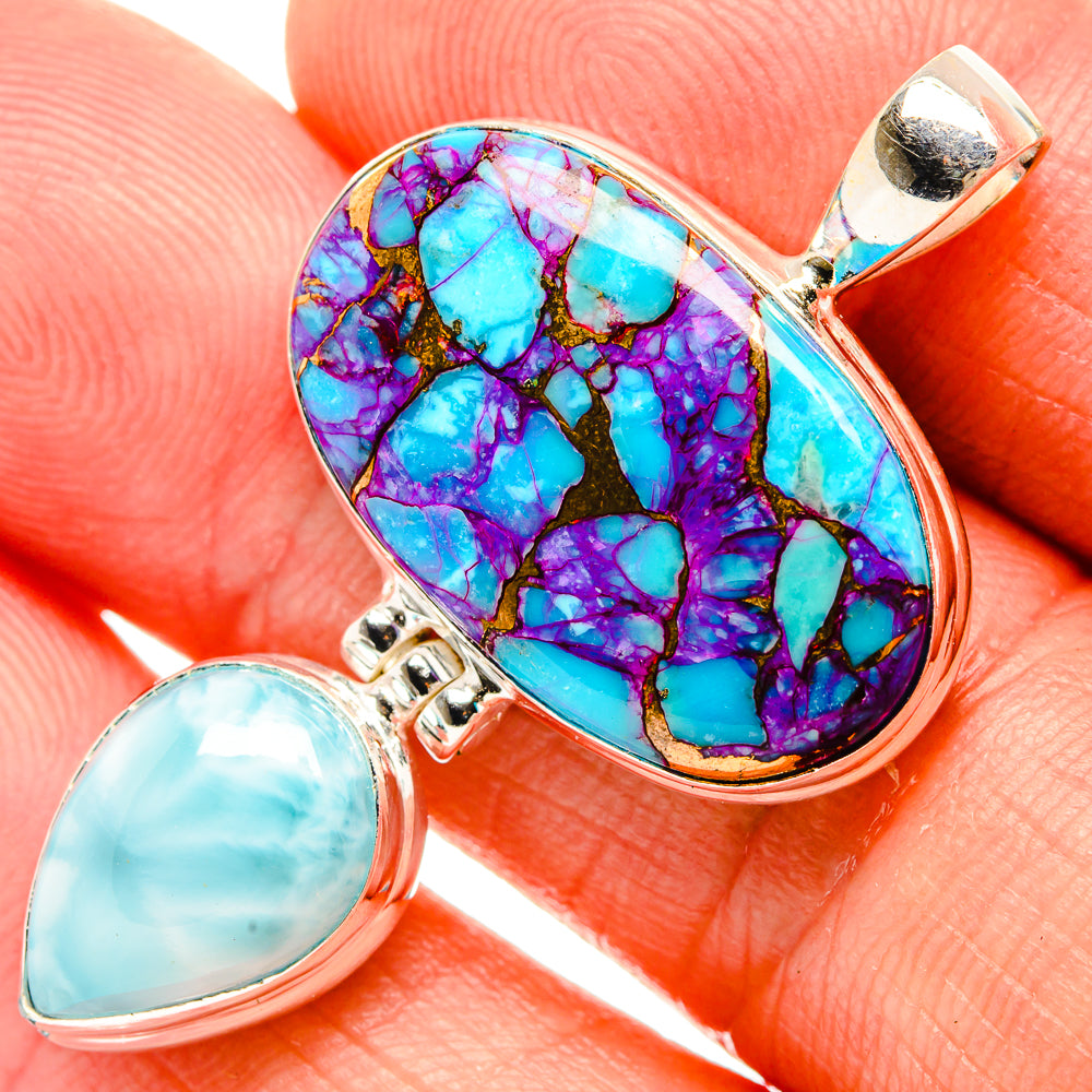 Purple Copper Composite Turquoise, Larimar Pendant 1 3/4" (925 Sterlin ...