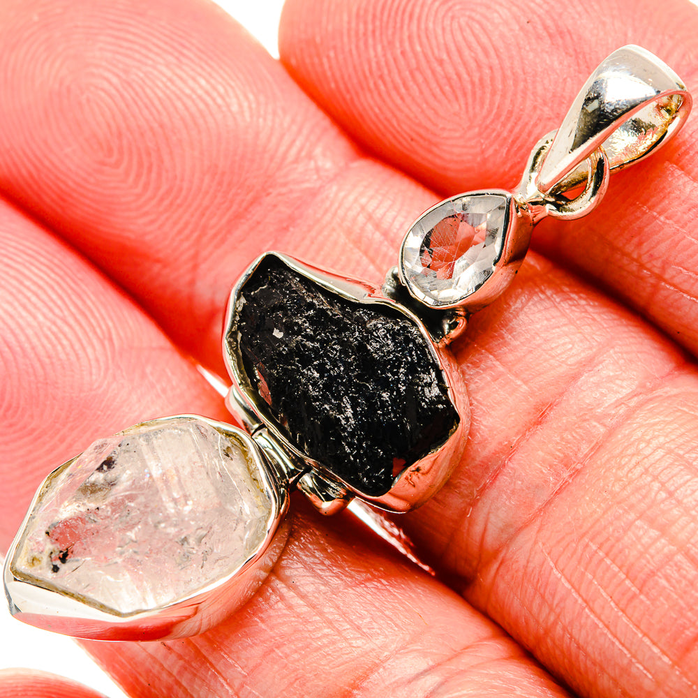 Herkimer Diamond, Tektite, White Quartz Pendant 2" (925 Sterling Silve ...