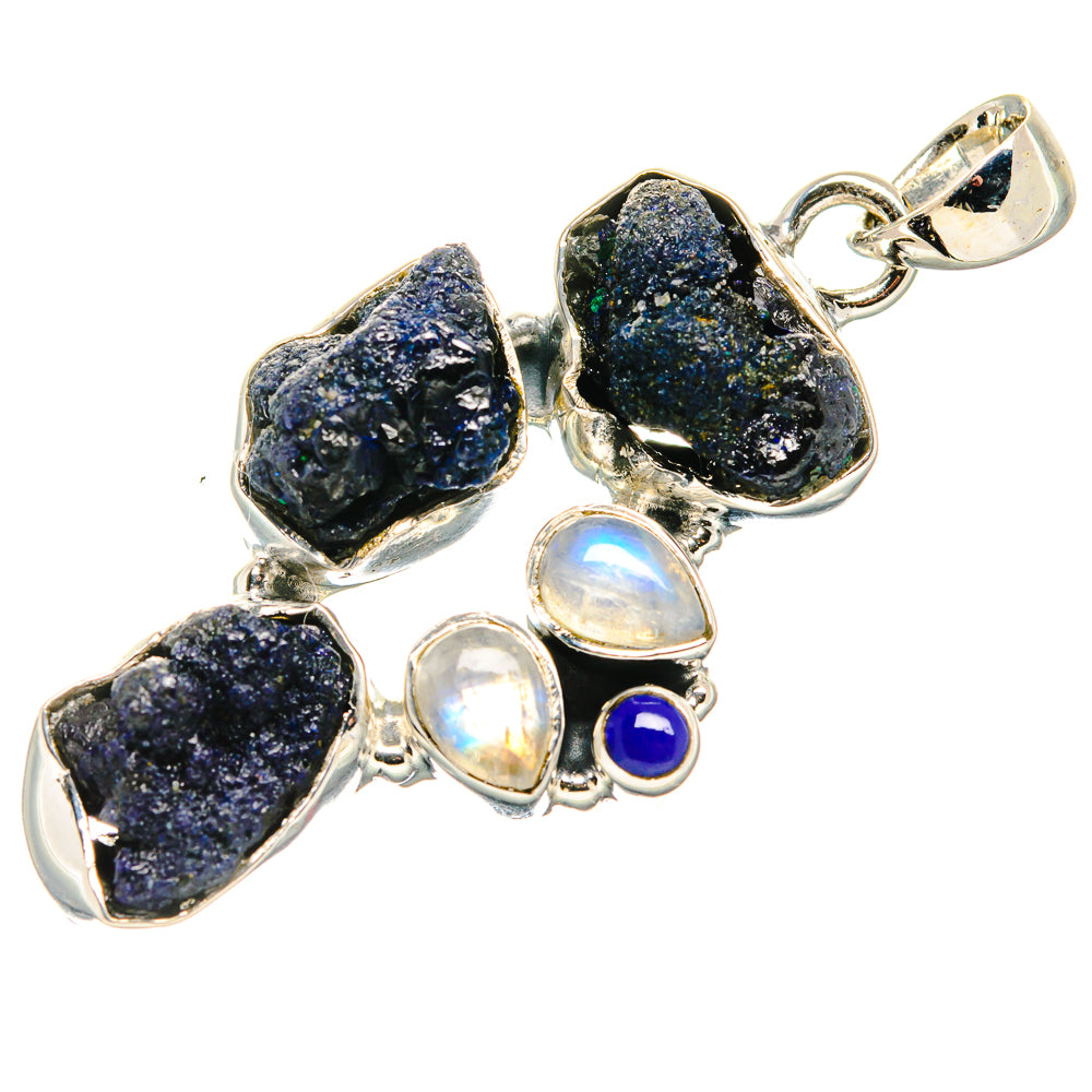 Rough Azurite, Rainbow Moonstone, Lapis Lazuli Pendant 2" (925 Sterlin ...