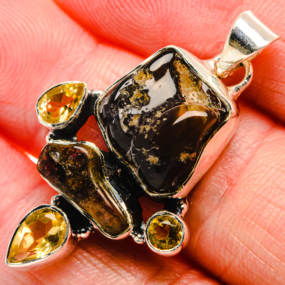 Mexican Fire Agate, Citrine Pendant 1 1/2" (925 Sterling Silver ...